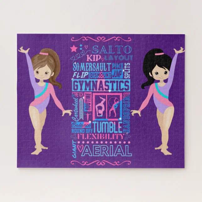 Gymnastic Girls Skill Words of Gymnastics Jigsaw Puzzle | Zazzle