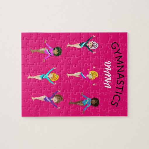 Gymnastics 6 gymnast personalized girl's puzzle. jigsaw puzzle | Zazzle