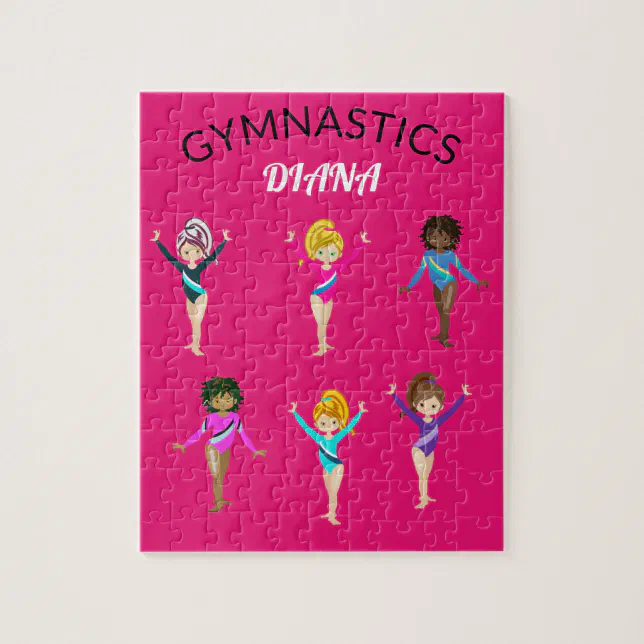 Gymnastics 6 gymnast personalized girl's puzzle. jigsaw puzzle | Zazzle