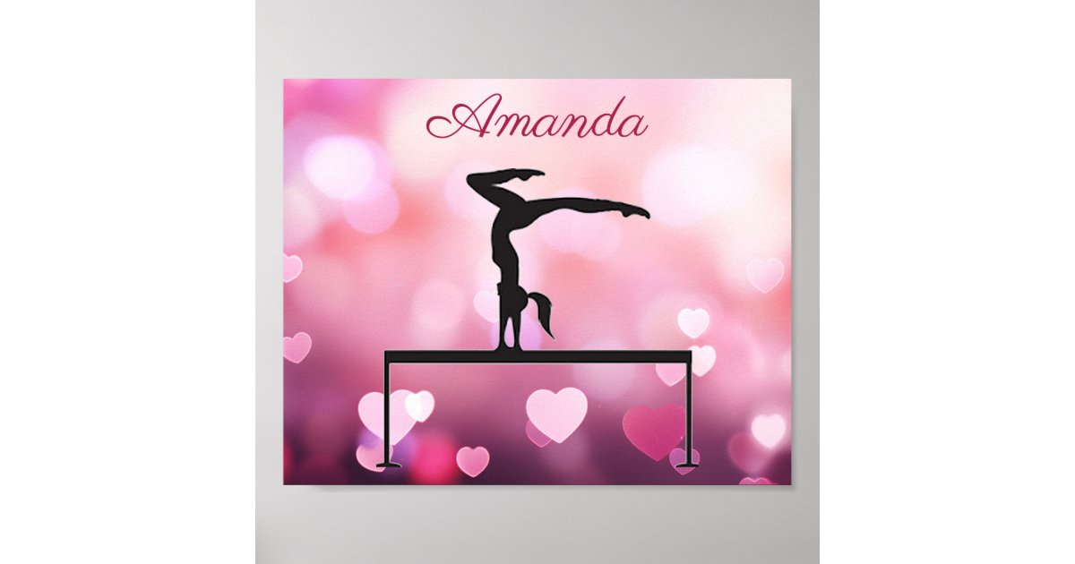 Gymnastics Balance Beam Pink Hearts Poster | Zazzle