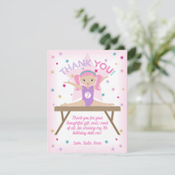 Gymnastics Birthday Party Cute Gymnast Thank You | Zazzle