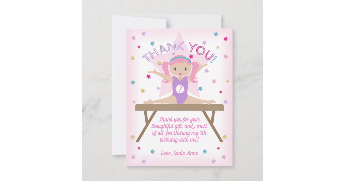 Gymnastics Birthday Party Cute Gymnast Thank You | Zazzle