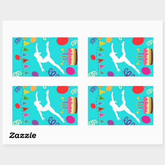 Gymnastics Birthday Party Rectangular Sticker | Zazzle.com