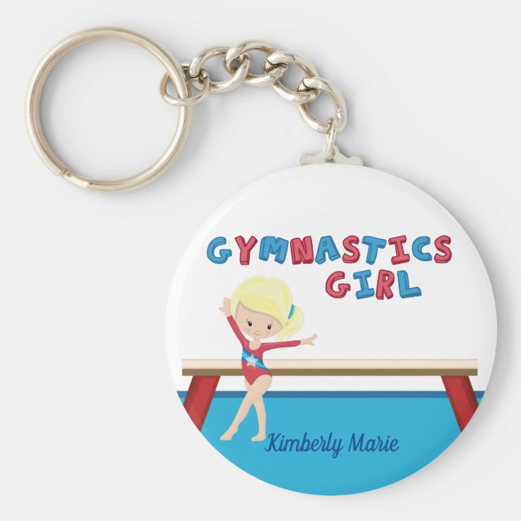 Gymnastics Girl Cute Blonde Gymnast Personalized Keychain | Zazzle