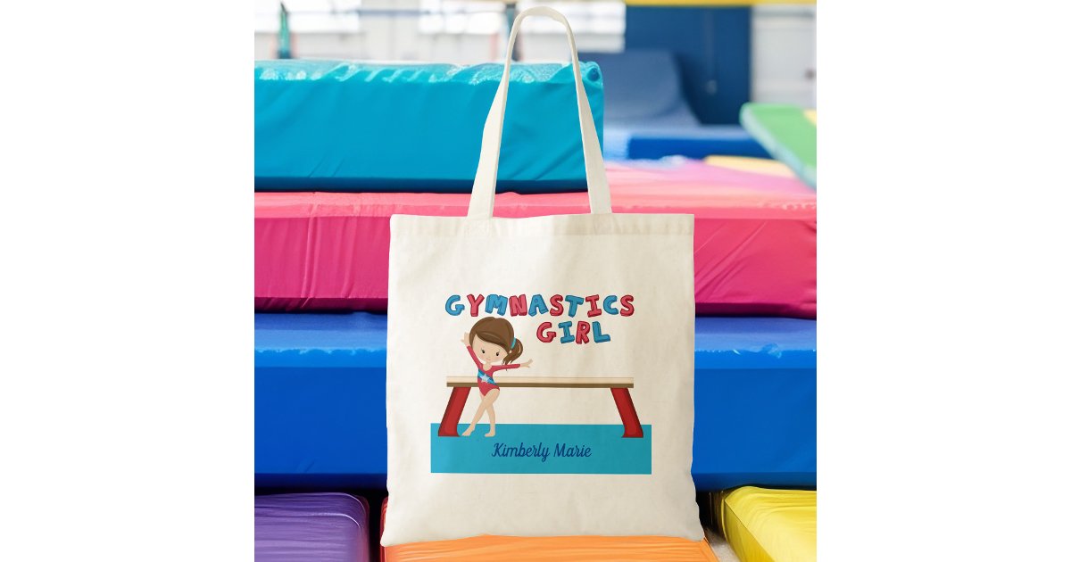 Gymnastics Girl Cute Blue Monogram Gymnast Tote Bag | Zazzle