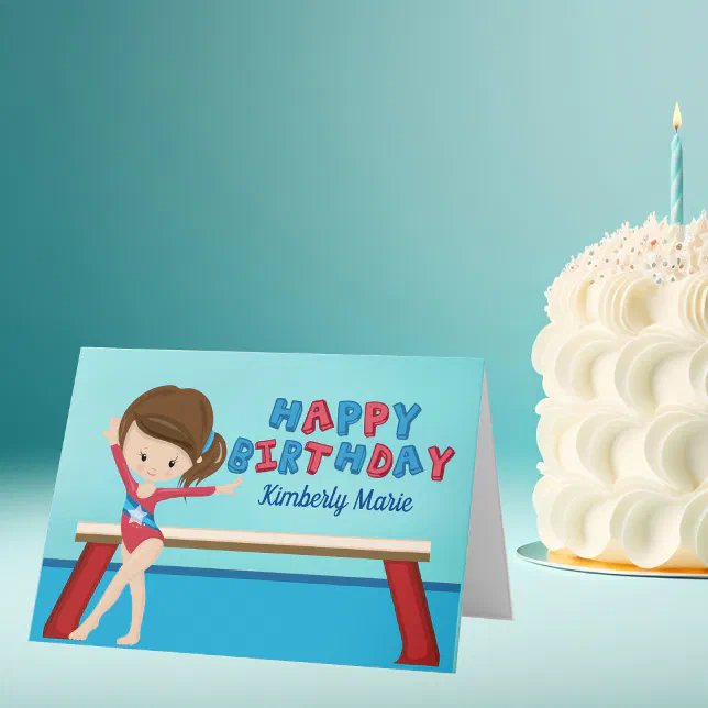 Gymnastics Girl Cute Gymnast Custom Happy Birthday Card | Zazzle