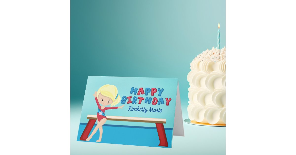 Gymnastics Girl Cute Gymnast Personalized Birthday Card | Zazzle