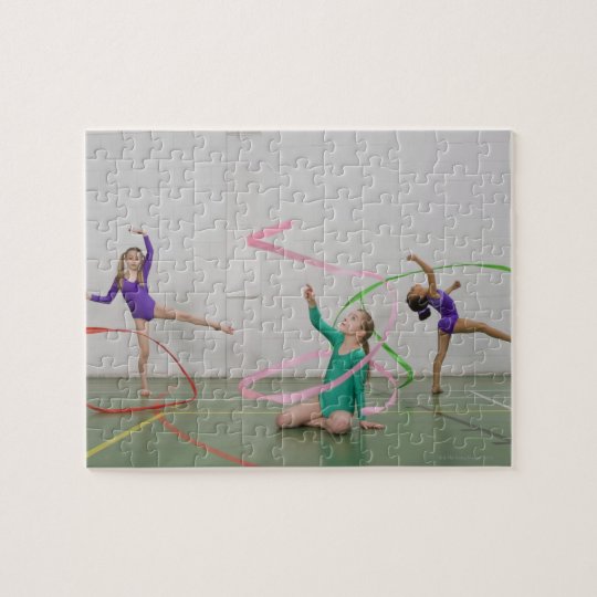 Gymnastics girls dancing with ribbons jigsaw puzzle | Zazzle.com