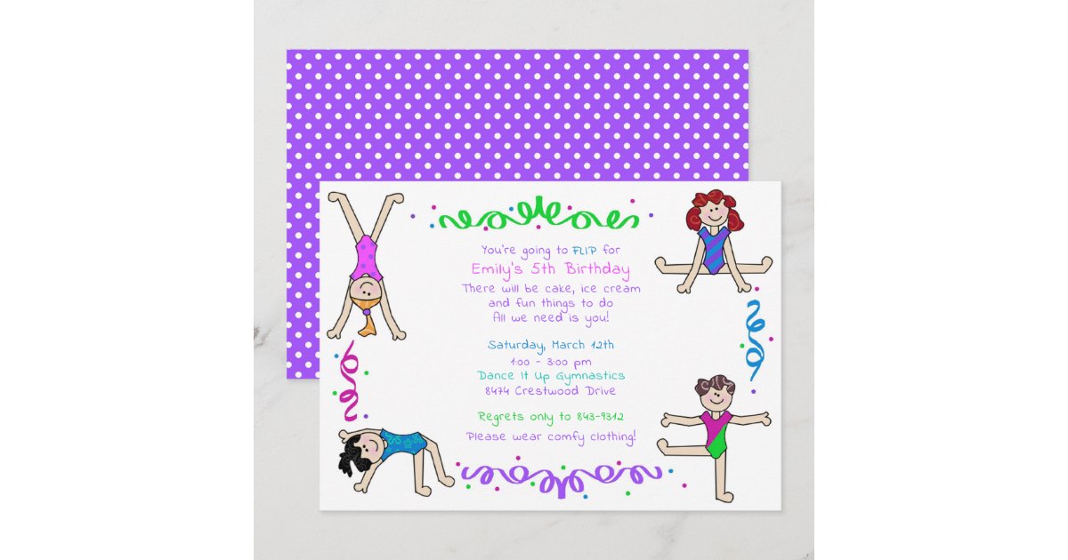 Gymnastics Girls Tumbling Party Gymnast Kids Invitation | Zazzle
