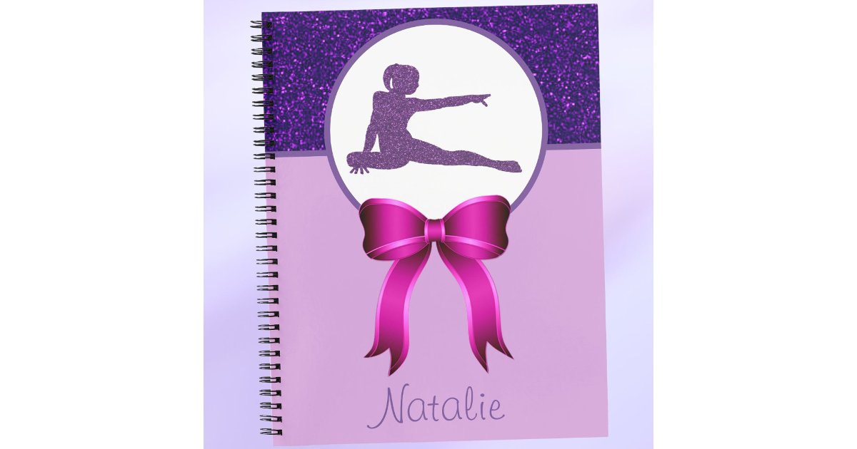 Gymnastics Glitter and Bow Pink and Purple Notebook | Zazzle