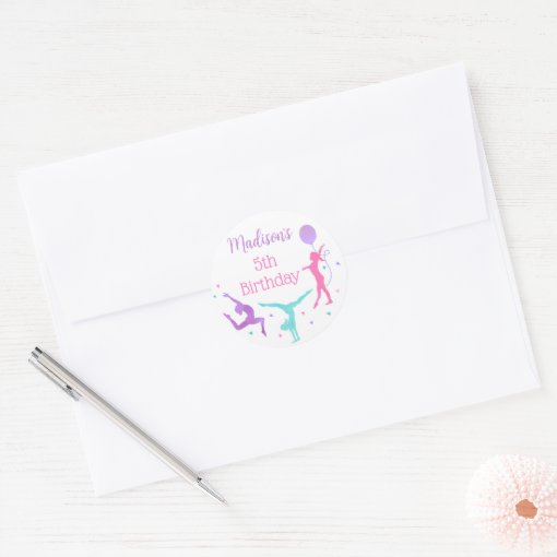 Gymnastics Gymnast Birthday Favor Stickers Labels | Zazzle