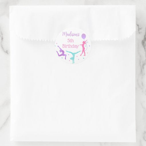 Gymnastics Gymnast Birthday Favor Stickers Labels | Zazzle