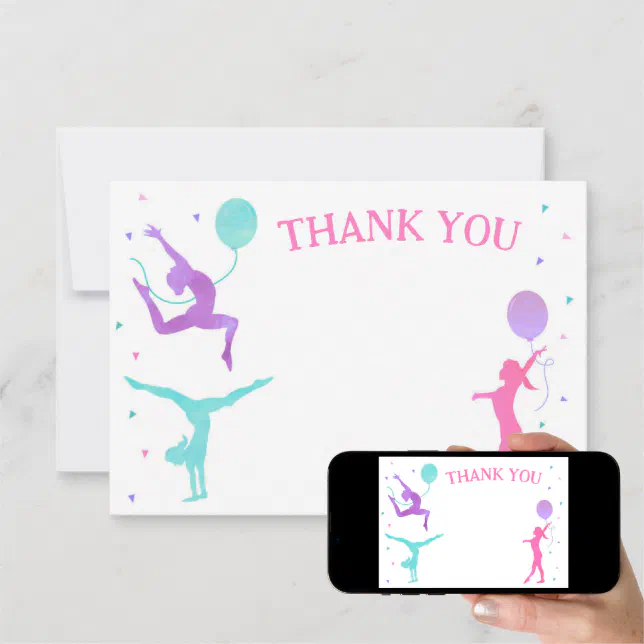 Gymnastics Gymnast Birthday Party Thank You Cards | Zazzle