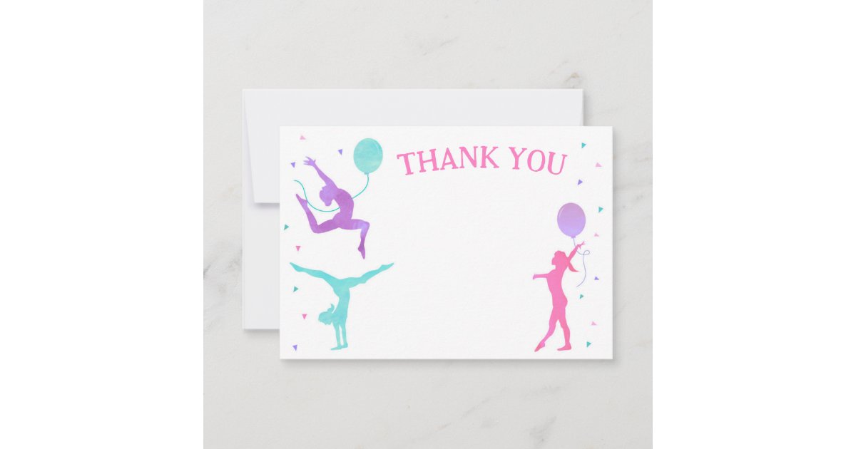 Gymnastics Gymnast Birthday Party Thank You Cards | Zazzle