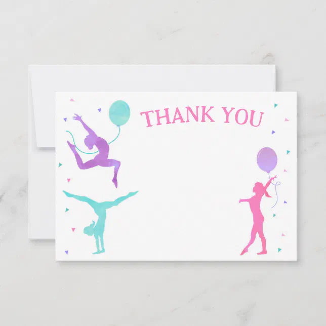 Gymnastics Gymnast Birthday Party Thank You Cards | Zazzle