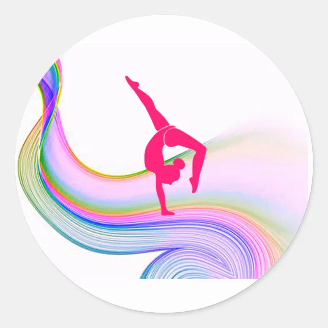Gymnastics gymnast in pink sticker. classic round sticker | Zazzle