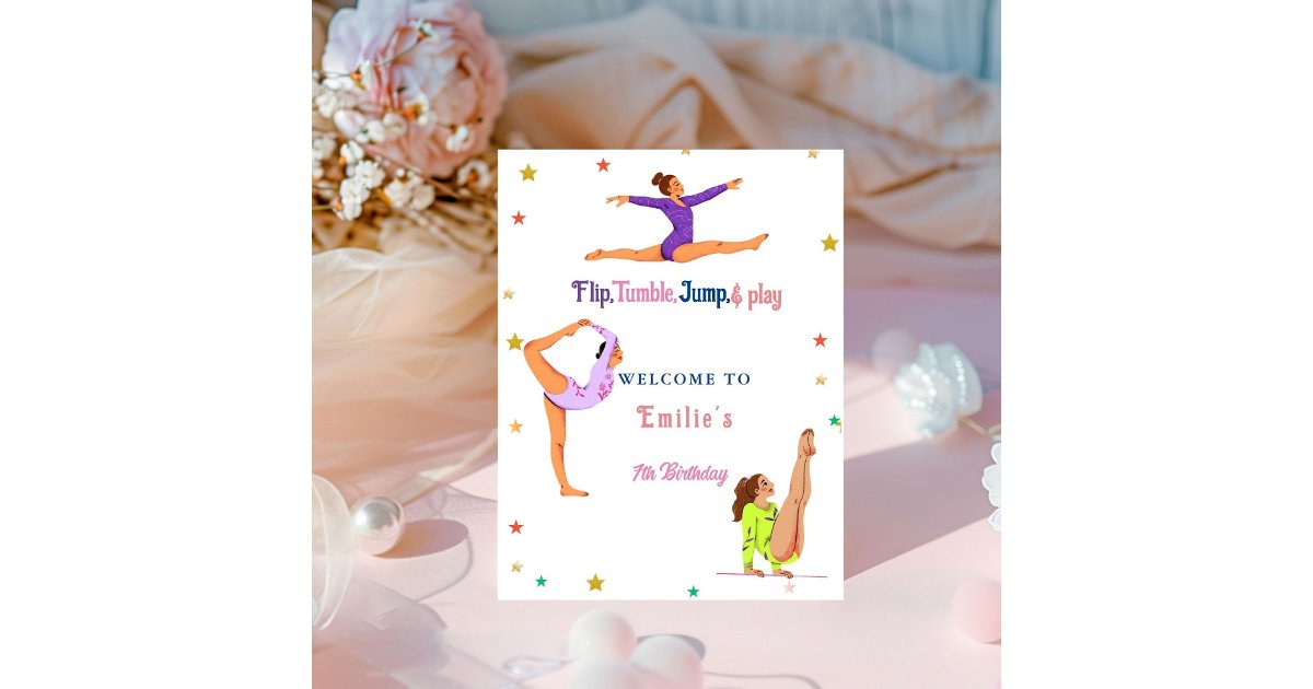 Gymnastics jump Cartwheels girl birth Welcome sign | Zazzle