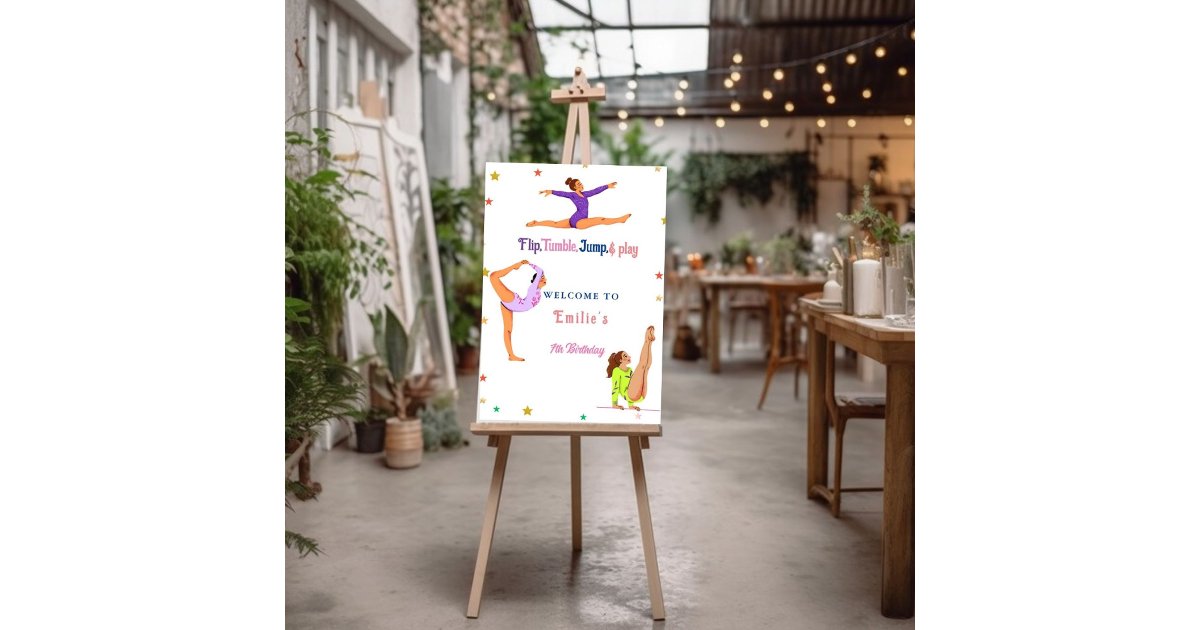 Gymnastics jump Cartwheels girl birth Welcome sign | Zazzle