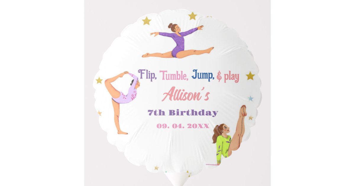 Gymnastics jump Cartwheels girl birthday party Balloon | Zazzle