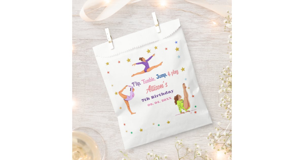 Gymnastics jump Cartwheels girl birthday party Favor Bag | Zazzle