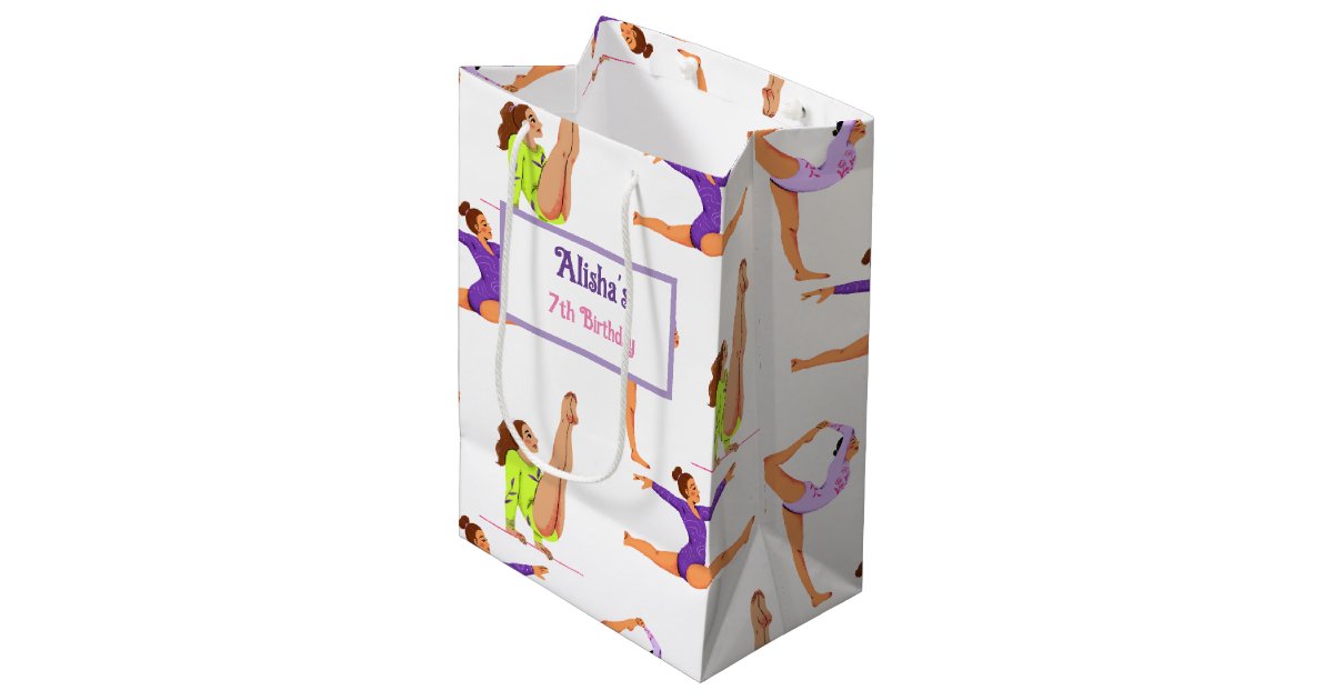 Gymnastics jump Cartwheels girl birthday party Gif Medium Gift Bag | Zazzle