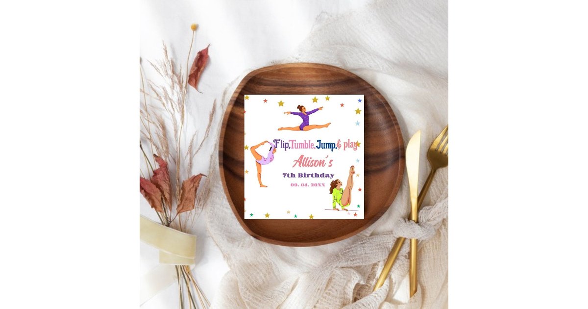 Gymnastics jump Cartwheels girl birthday party Napkins | Zazzle