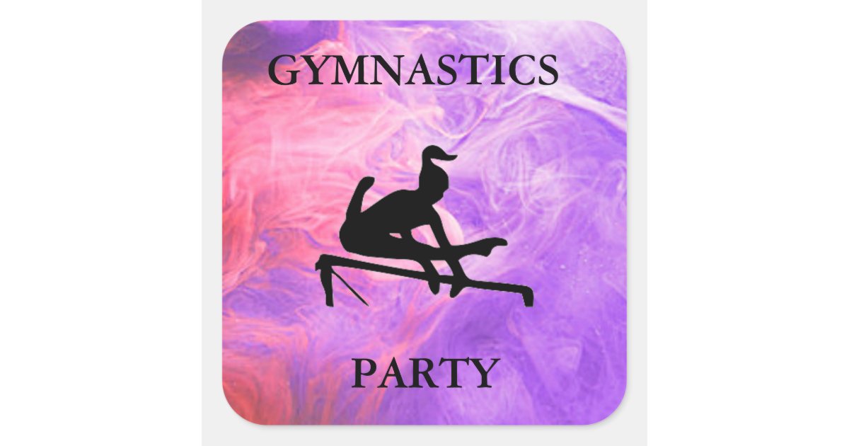 GYMNASTICS PARTY SQUARE STICKERS | Zazzle