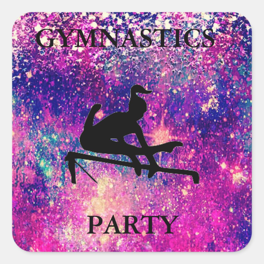 GYMNASTICS PARTY SQUARE STICKERS | Zazzle