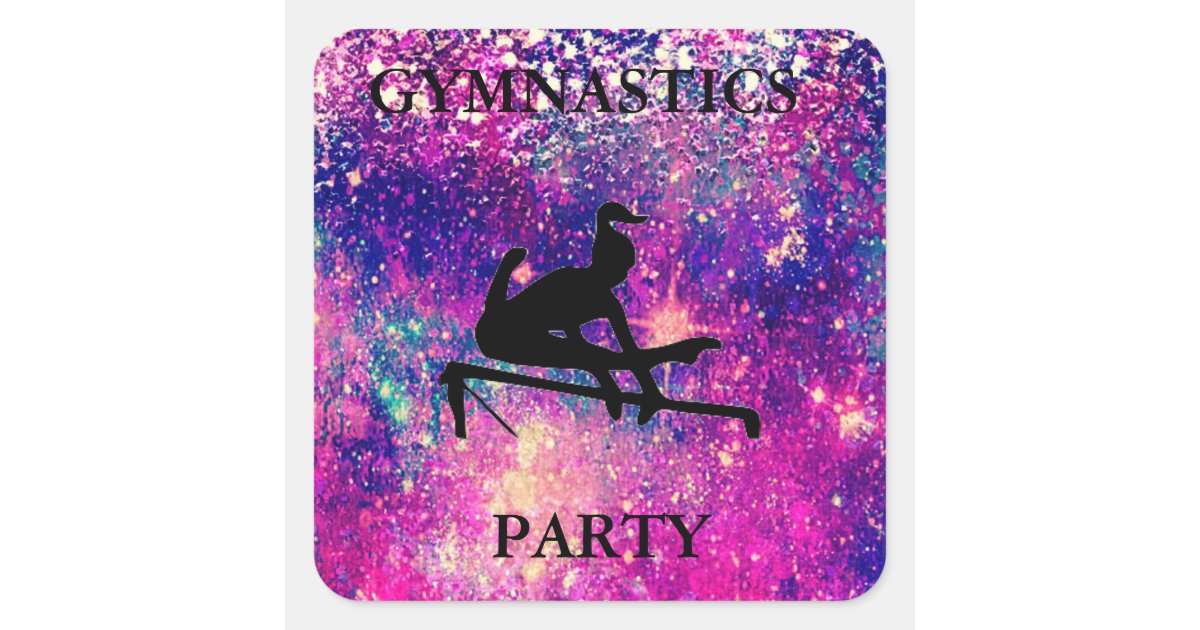 GYMNASTICS PARTY SQUARE STICKERS | Zazzle