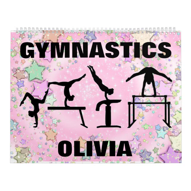 Gymnastics Pink Sparkle Swirls and Stars Calendar | Zazzle