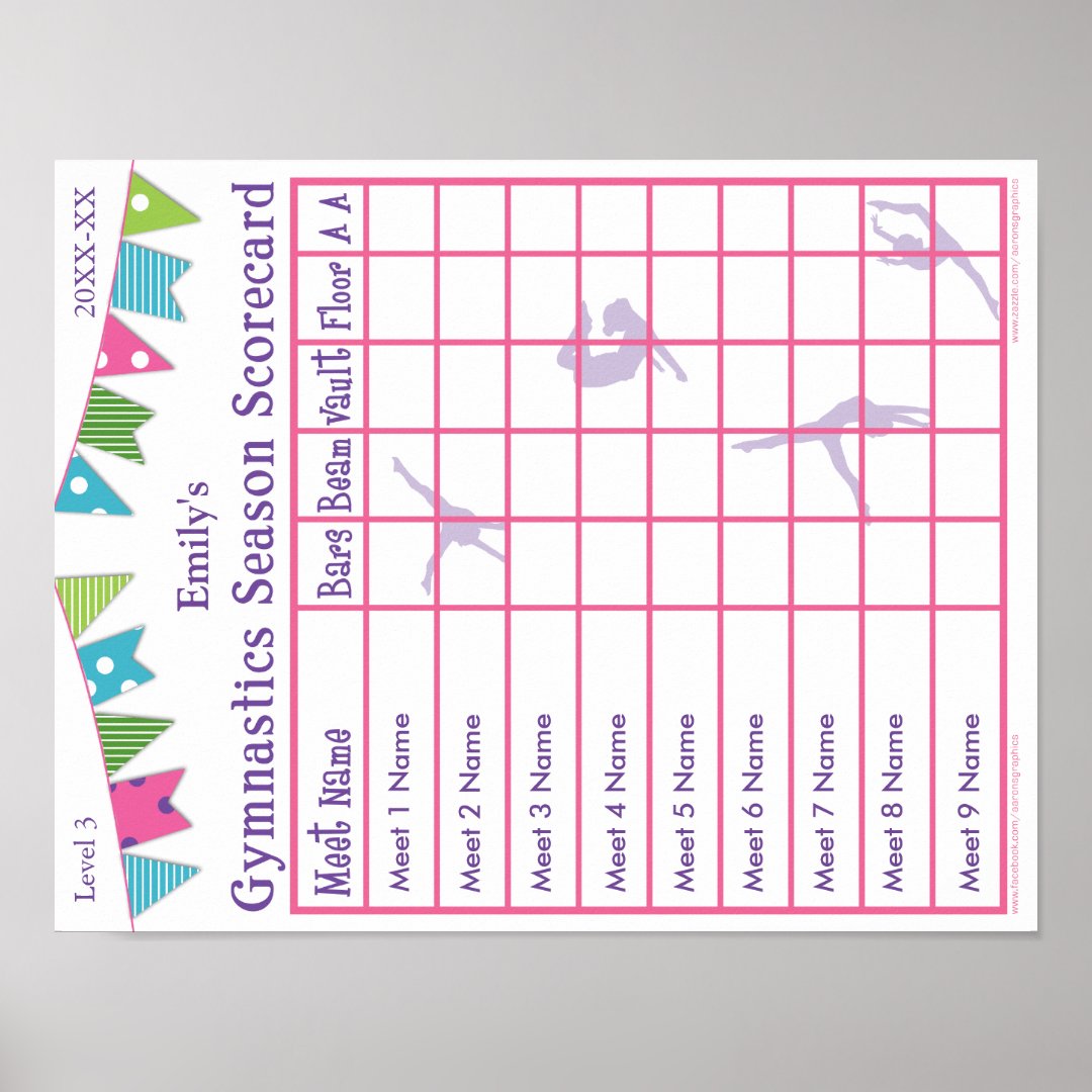 Gymnastics Season Meet Scorecard Poster 9 AA | Zazzle