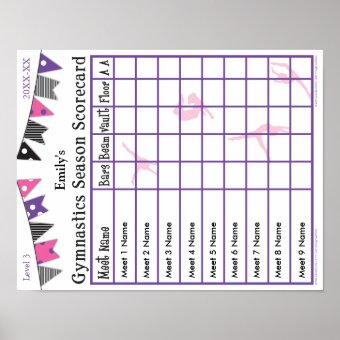 Gymnastics Season Meet Scorecard Poster 9 AA 2 | Zazzle