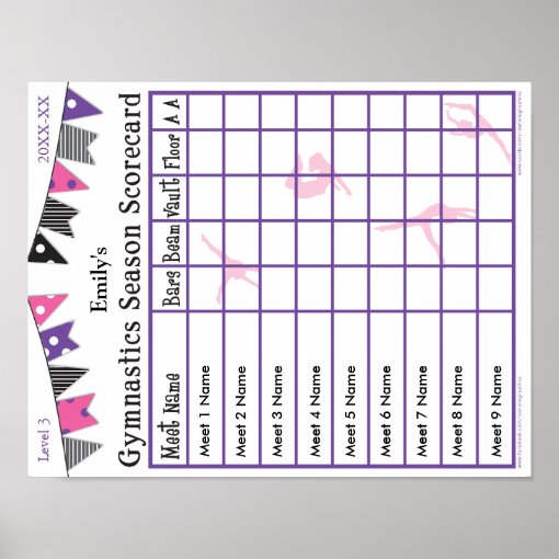 Gymnastics Season Meet Scorecard Poster 9 AA 2 | Zazzle