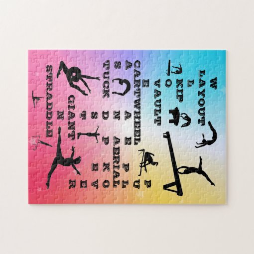Gymnastics Skills Crosswords Rainbow Stars Jigsaw Puzzle | Zazzle