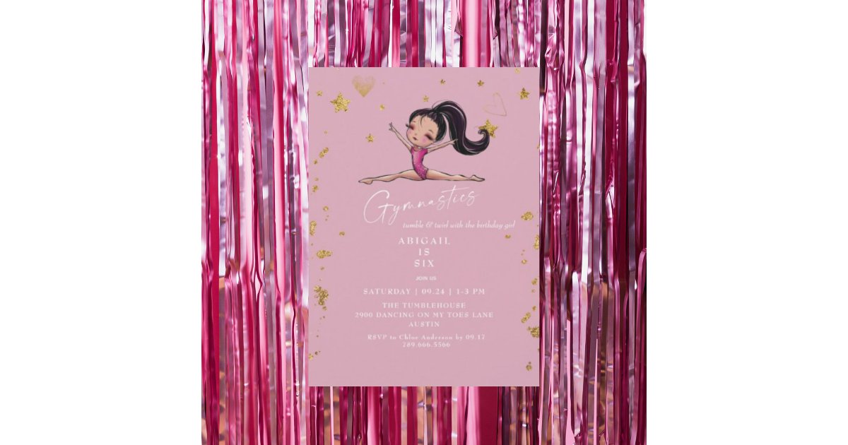 Gymnastics Tumble & Twirl Pink Birthday Party Invitation | Zazzle