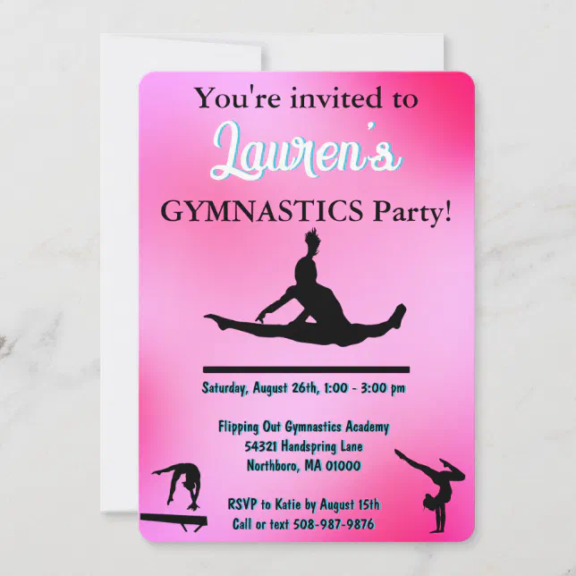 Gymnastics Tumbling Birthday Party Invitation | Zazzle