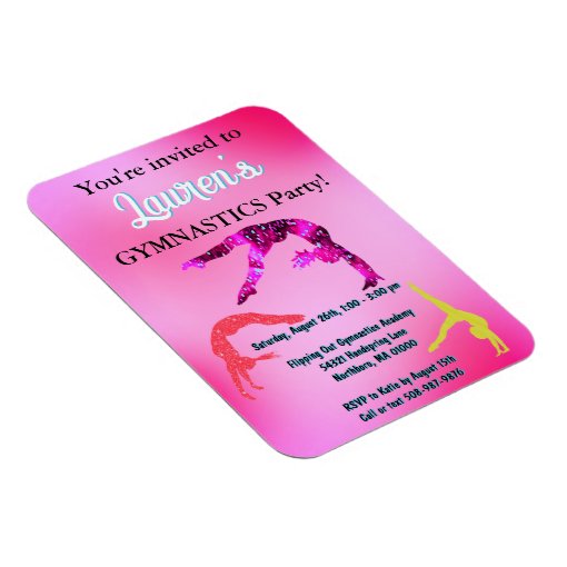 Gymnastics Tumbling Birthday Party Invitation Magnet | Zazzle