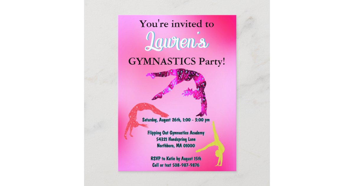 Gymnastics Tumbling Birthday Party Invitation Postcard | Zazzle