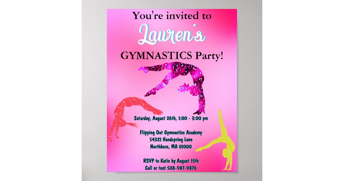 Gymnastics Tumbling Birthday Party Invitation Poster | Zazzle
