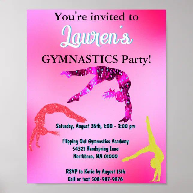 Gymnastics Tumbling Birthday Party Invitation Poster | Zazzle