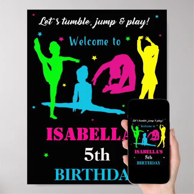 Gymnastics welcome party sign Flip Jump poster | Zazzle