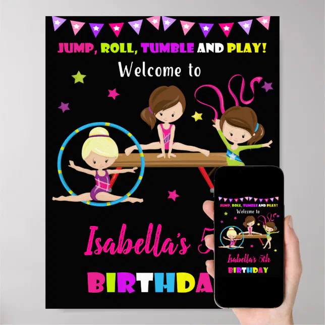 Gymnastics welcome party sign Flip Jump poster | Zazzle