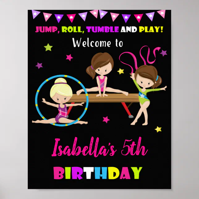 Gymnastics welcome party sign Flip Jump poster | Zazzle