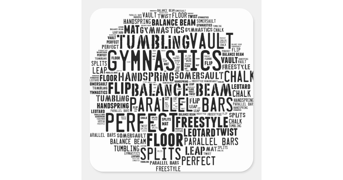 Gymnastics Word Cloud Tumbling Square Sticker | Zazzle