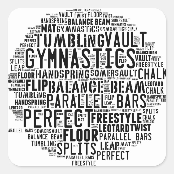 Gymnastics Word Cloud Tumbling Square Sticker | Zazzle