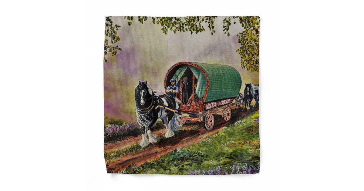 Gypsy Vanner horse Irish Caravan wagon Bandana | Zazzle