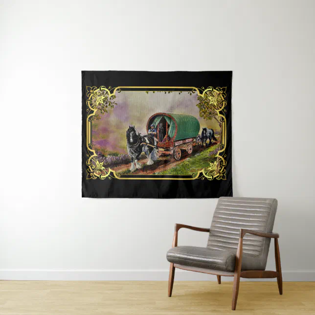 Gypsy Vanner Horse Irish Caravan Wagon Tapestry | Zazzle