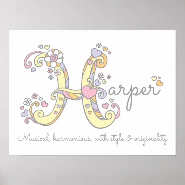 H monogram art Harper girls name meaning poster | Zazzle