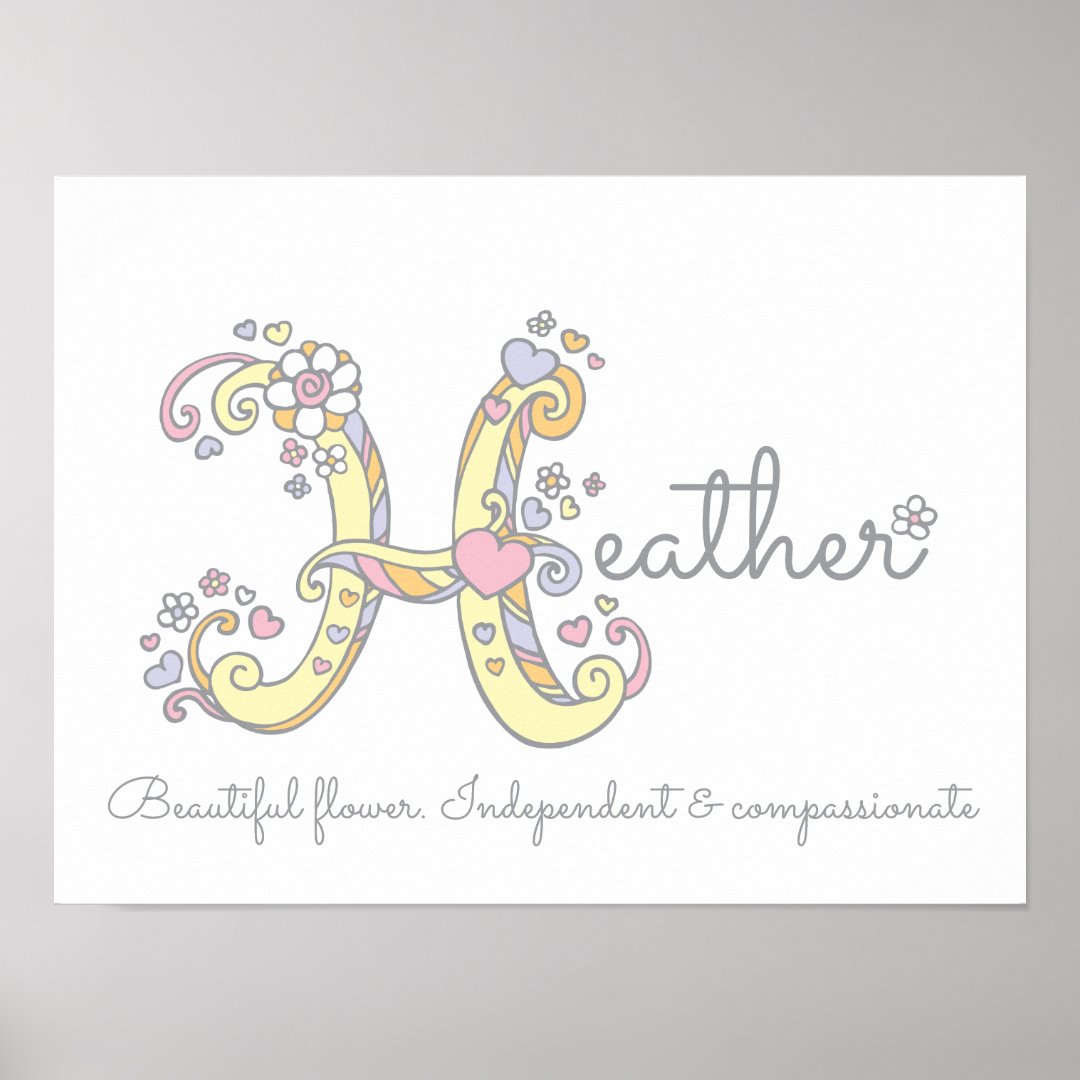 H monogram art Heather girls name meaning poster | Zazzle