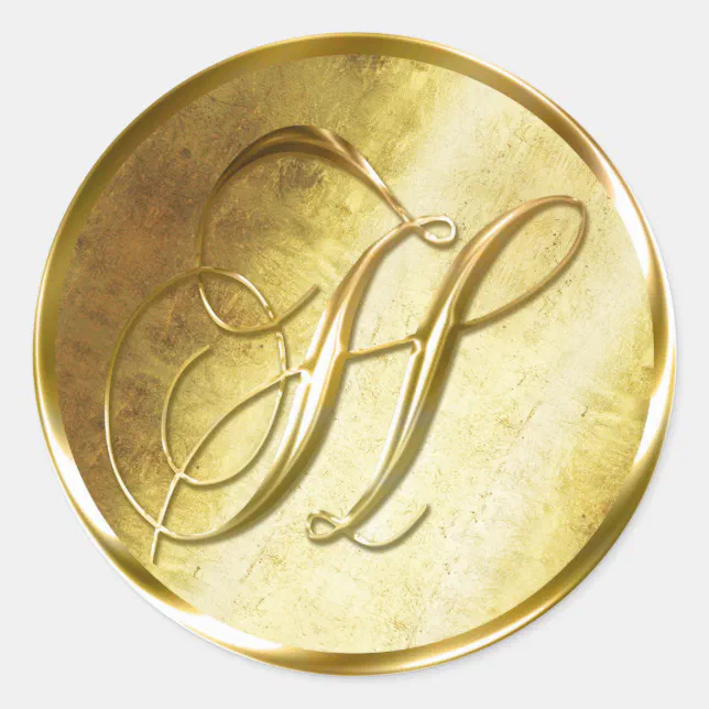 H Monogram Faux Gold Envelope Seal Stickers | Zazzle